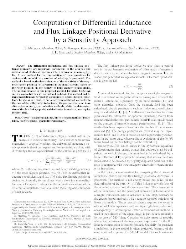 Pdf Computation Of Differential Inductance And Flux Linkage Positional Derivative By A