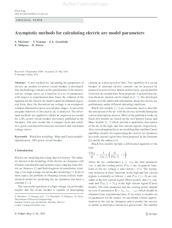 (PDF) Asymptotic methods for calculating electric arc model parameters