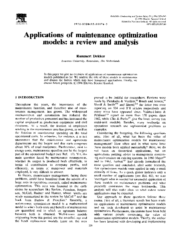 (PDF) Applications of maintenance optimization models: a review and ...
