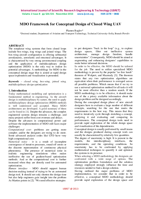 (PDF) MDO Framework for Conceptual Design of Closed Wing UAV