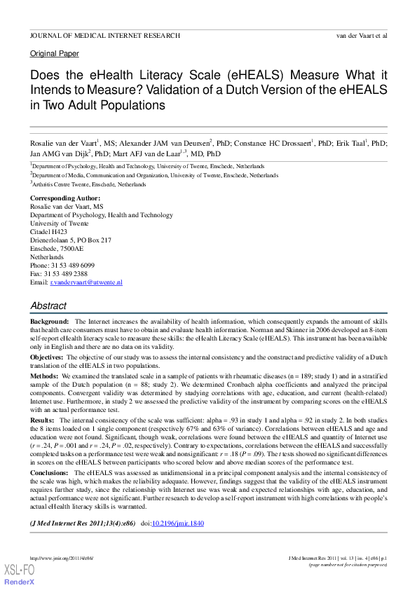 (PDF) Does the eHealth Literacy Scale (eHEALS) Measure What it Intends ...