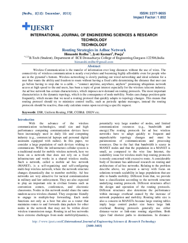 Pdf Routing Strategies In Adhoc Network