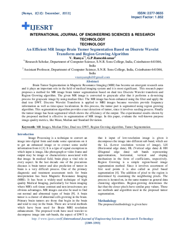 Pdf An Efficient Mr Image Brain Tumor Segmentation Based On Discrete