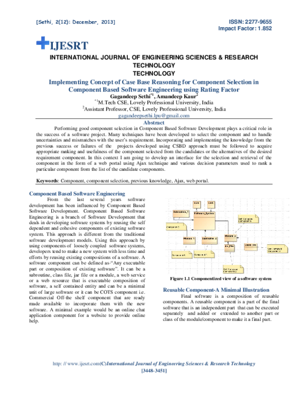 (PDF) Implementing Concept of Case Base Reasoning for Component Selection in Component Based ...