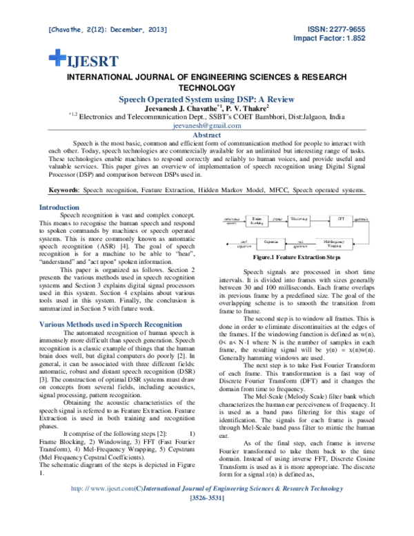 Pdf Speech Operated System Using Dsp A Review