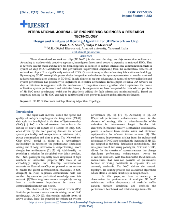 Pdf Design And Analysis Of Routing Algorithm For 3d Network On Chip