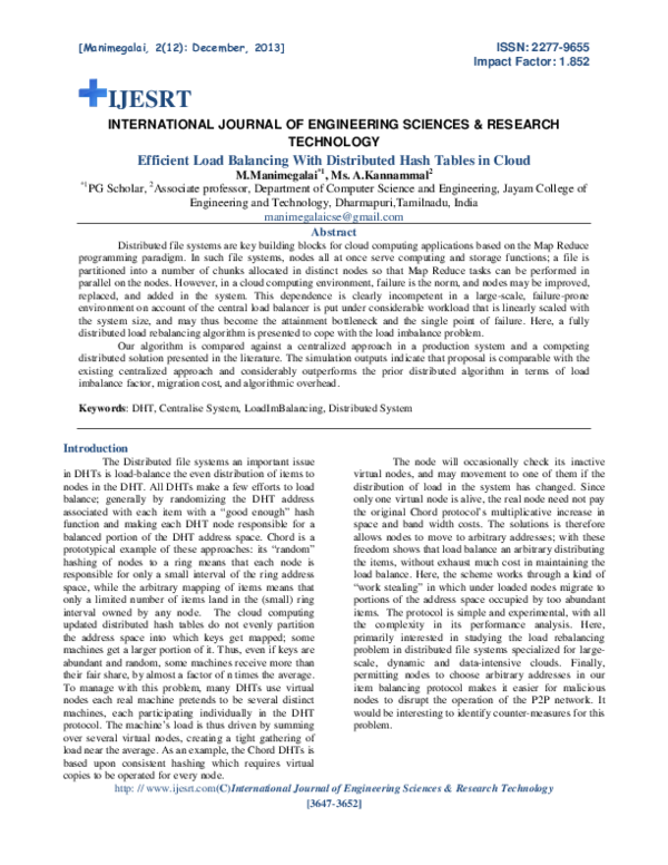 (PDF) Efficient Load Balancing With Distributed Hash Tables in Cloud.
