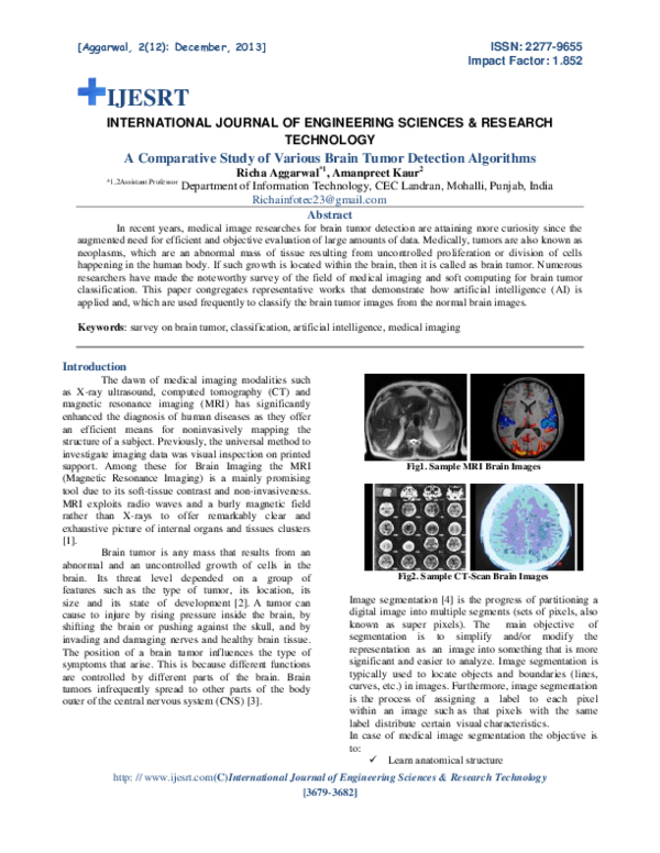 (PDF) A Comparative Study of Various Brain Tumor Detection Algorithms.