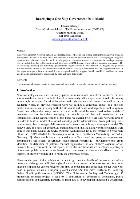 (PDF) Developing a one-stop government data model