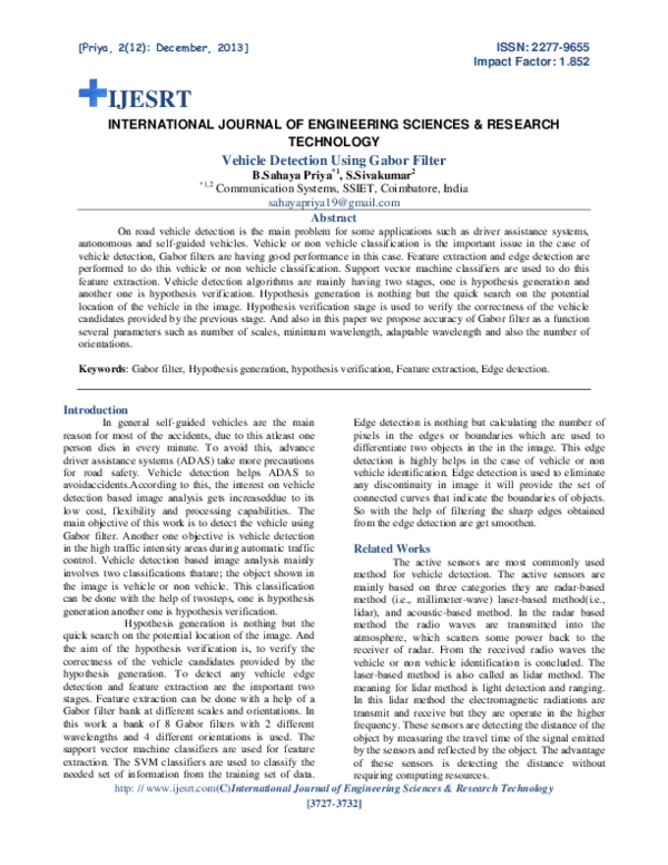 Pdf Vehicle Detection Using Gabor Filter