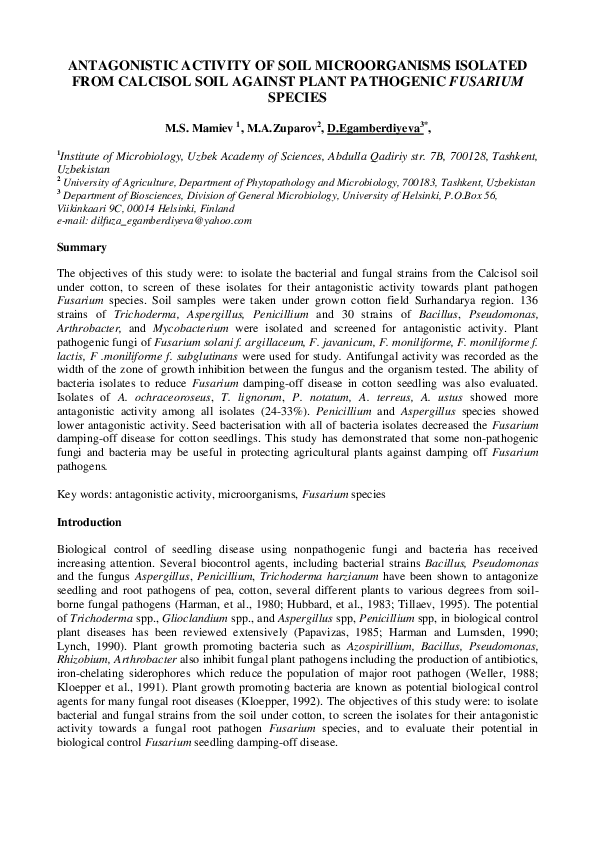(PDF) Antagonistic activity of soil microorganisms isolated from ...