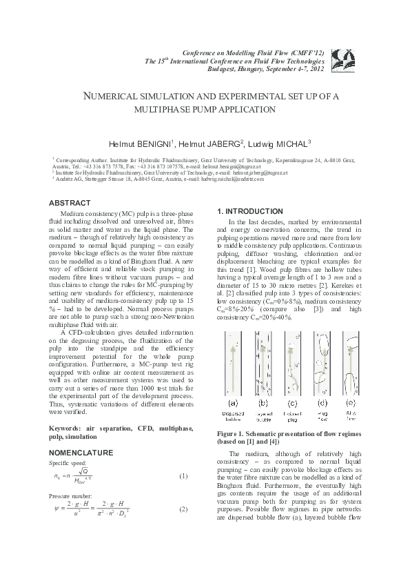 NUMERICAL SIMULATION AND EXPERIMENTAL SET UP OF A MULTIPHASE PUMP APPLICATION Pressure number