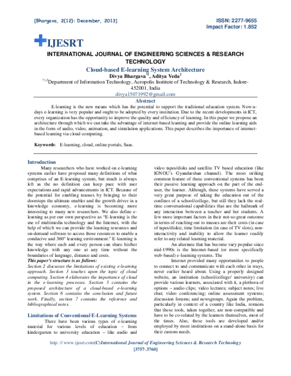 (PDF) Cloud-based E-learning System Architecture.