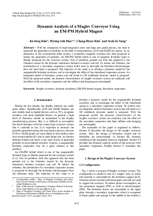 (PDF) Dynamic Analysis of a Maglev Conveyor Using an EM-PM Hybrid Magnet