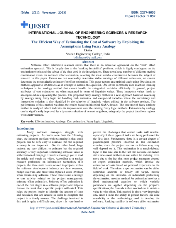 Pdf The Efficient Way Of Estimating The Cost Of Software By Exploiting The Assumptions Using