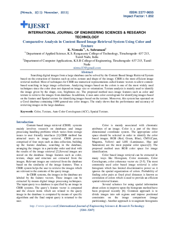 Pdf Comparative Analysis In Content Based Image Retrieval System Using Color And Texture