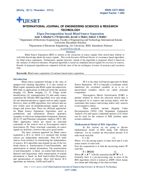 (PDF) Eigen Decomposition based Blind Source Separation. (PDF) Eigen Decomposition based Blind Source Separation.