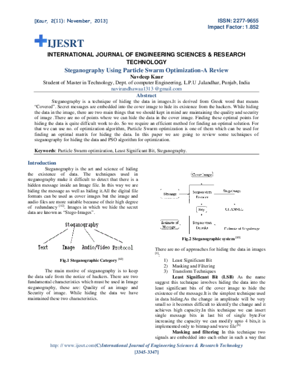 Pdf Steganography Using Particle Swarm Optimization A Review