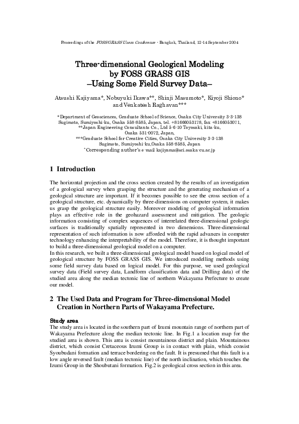 (PDF) Three-dimensional Geological Modeling by FOSS GRASS GIS –Using Some Field Survey Data–