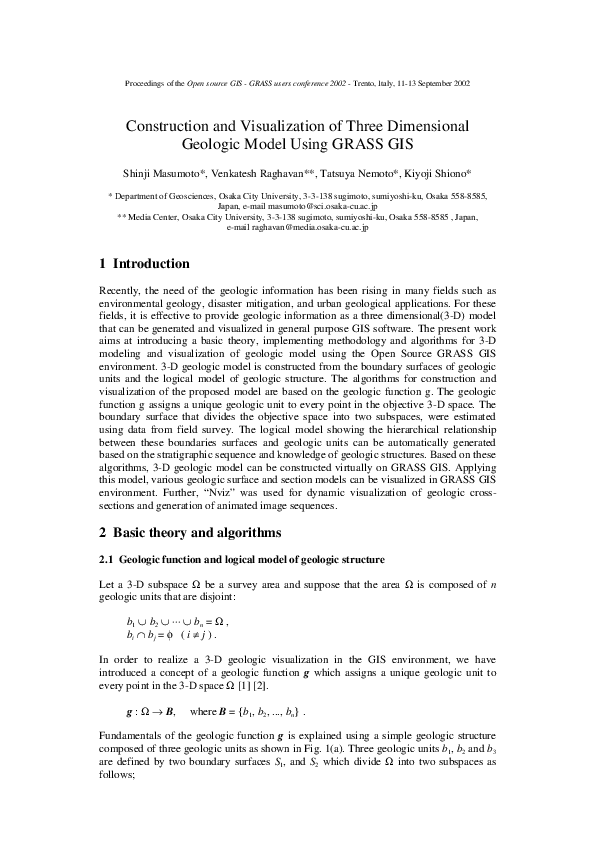 (PDF) Construction and Visualization of Three Dimensional Geologic Model Using GRASS GIS