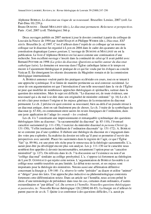 (PDF) Alphonse BORRAS, Le diaconat au risque de sa nouveauté. Bruxelles ...