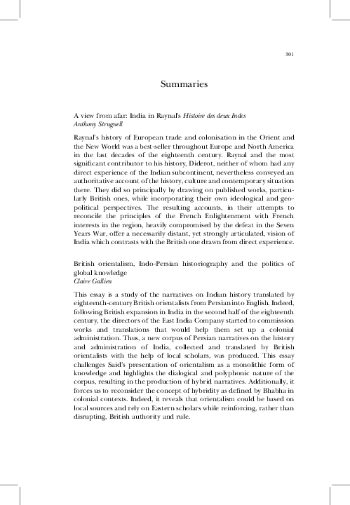 (PDF) India and Europe in the Global Eighteenth Century, éds. S. Davies, D. S. Roberts, et G ...