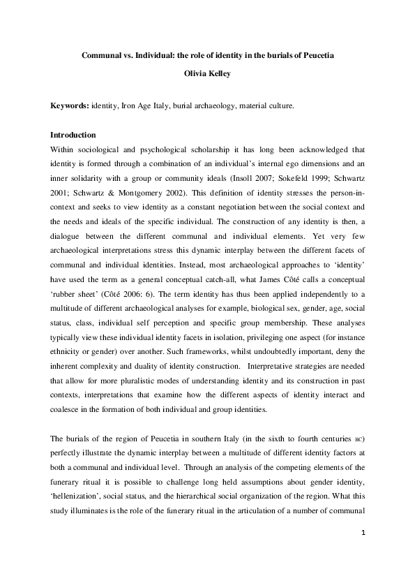 (PDF) Communal vs. Individual: the role of identity in the burials of ...