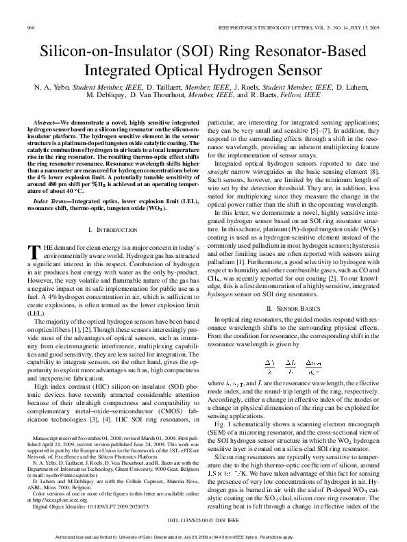 (PDF) Silicon-on-Insulator (SOI) Ring Resonator-Based Integrated Optical Hydrogen Sensor