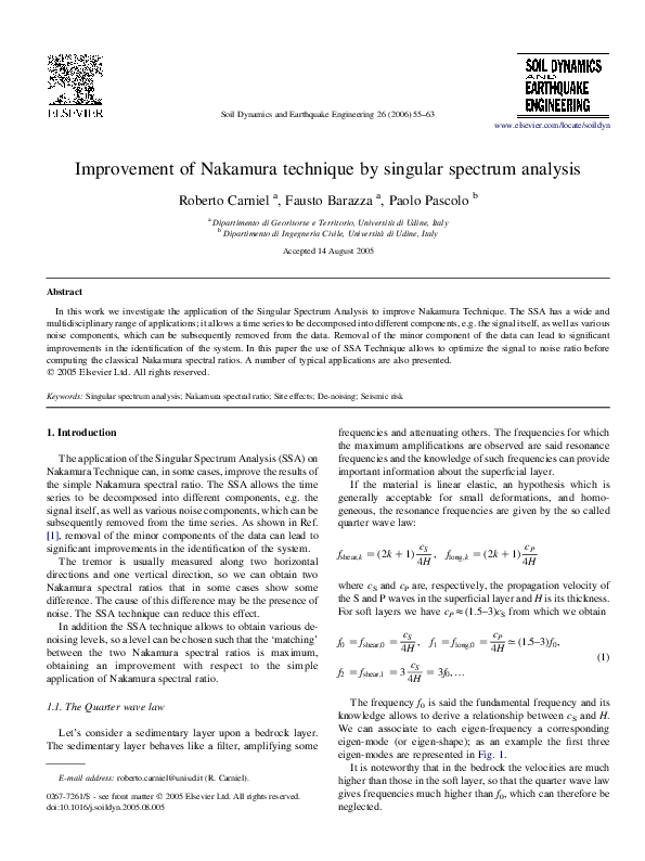 (PDF) Improvement of Nakamura technique by singular spectrum analysis