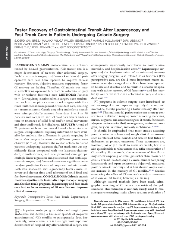 (PDF) Faster Recovery of Gastrointestinal Transit After Laparoscopy and ...