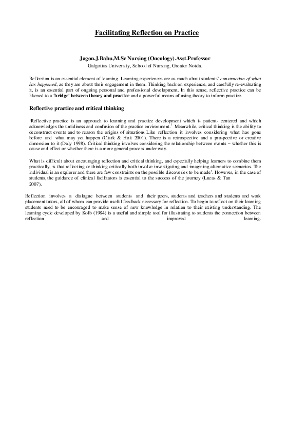 (DOC) Facilitating Reflection on Practice