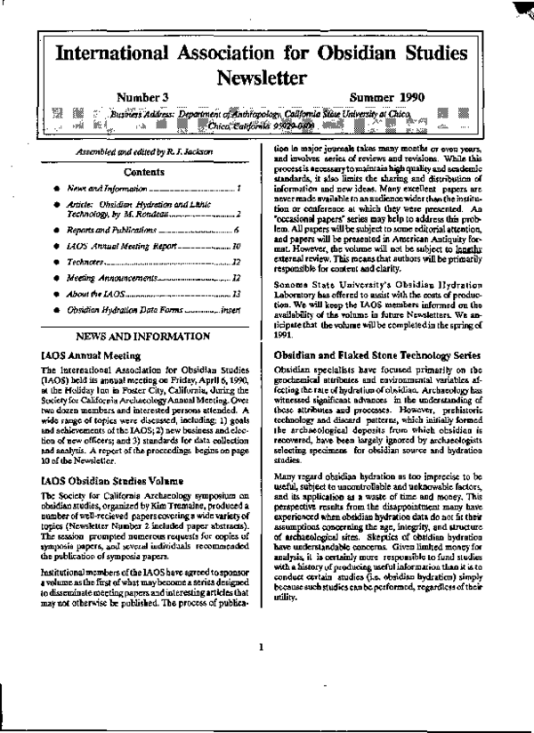 (PDF) Obsidian Hydration and Lithic Technology