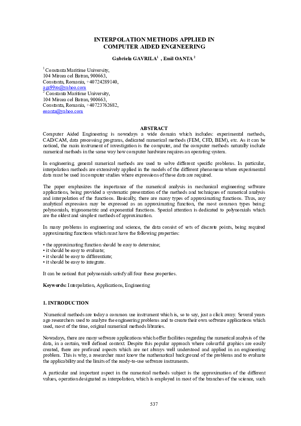 Pdf Interpolation Methods Applied In Computer Aided Engineering