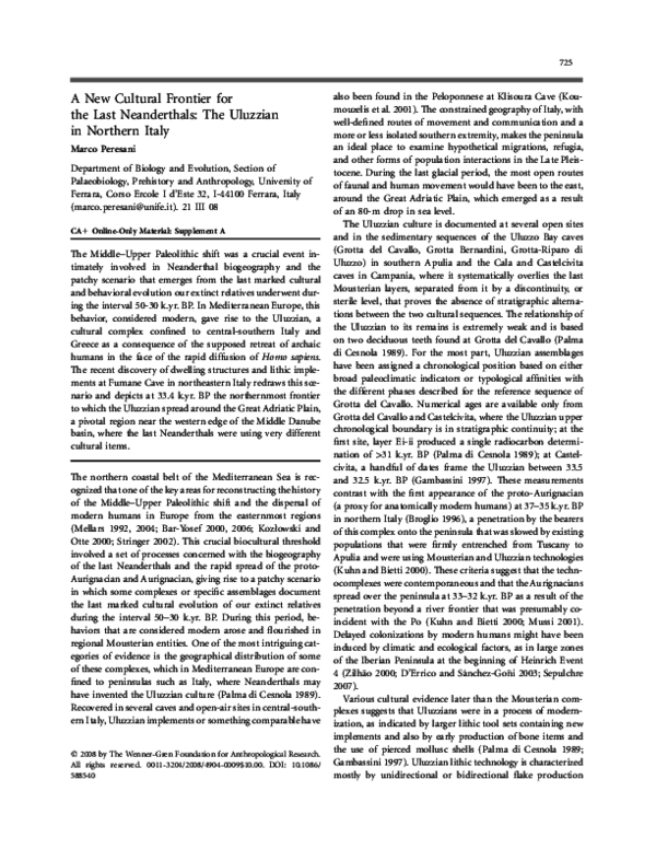 (PDF) A new cultural frontier for the last Neanderthals: the Uluzzian ...
