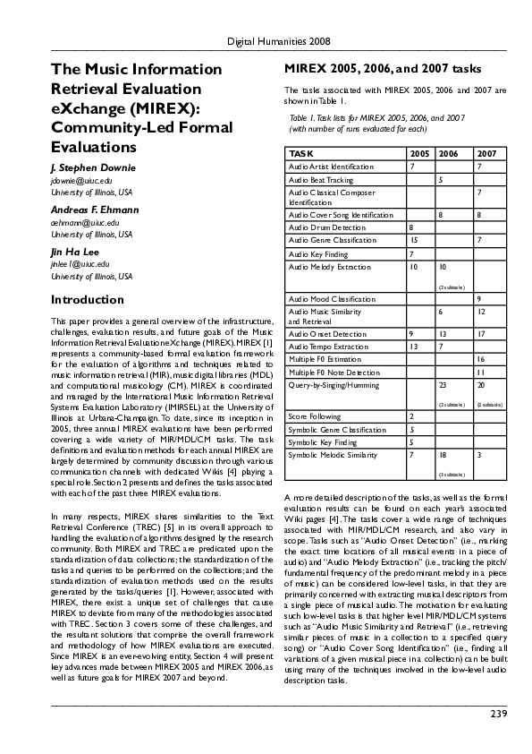 (PDF) The Music Information Retrieval Evaluation eXchange (MIREX ...
