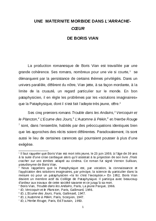(DOC) Une maternité morbide dans "L'Arrache-coeur" de Boris Vian
