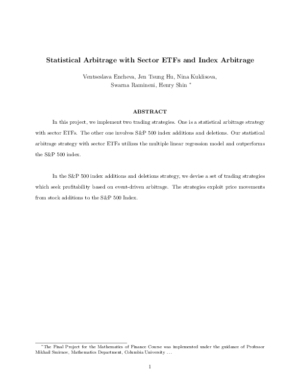 (PDF) Statistical Arbitrage with Sector ETFs and Index Arbitrage