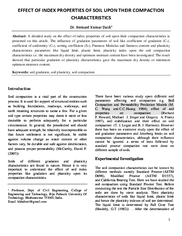 (PDF) EFFECT OF INDEX PROPERTIES OF SOIL UPON THEIR COMPACTION CHARACTERISTICS
