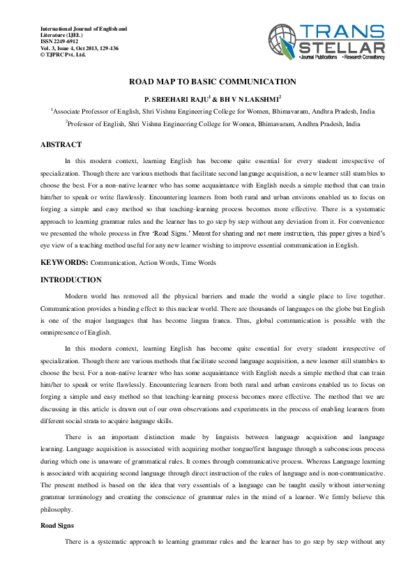 (PDF) Road Map to Basic Communication