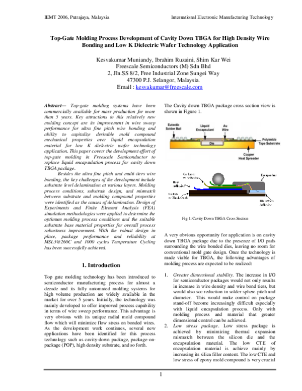 (PDF) Top-Gate Molding Process Development of Cavity Down TBGA for High ...
