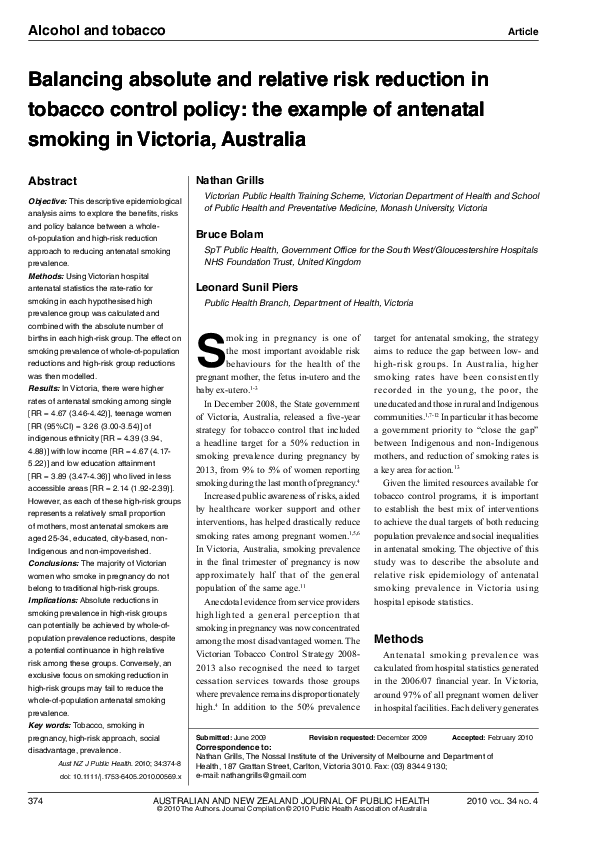 (PDF) Balancing absolute and relative risk reduction in tobacco control ...