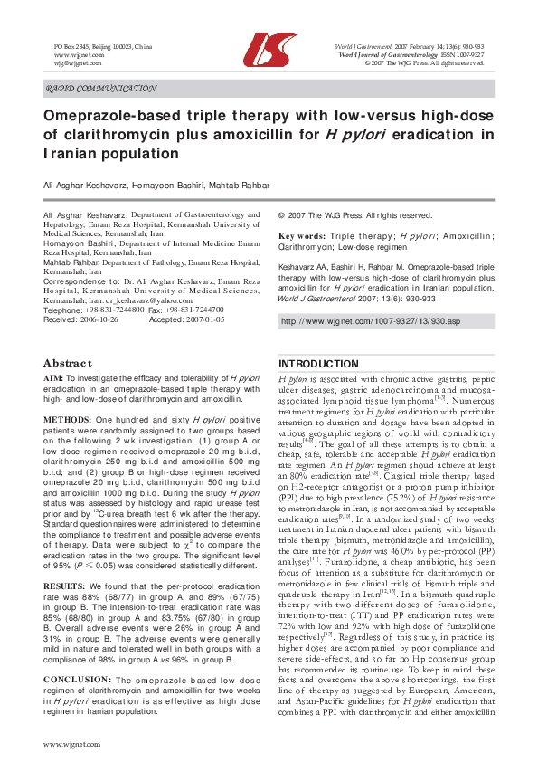 (PDF) Omeprazole-based triple therapy with low-versus high-dose of ...