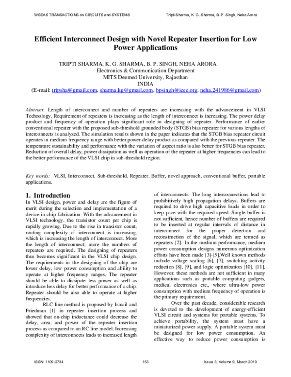 (PDF) Efficient Interconnect Design with Novel Repeater Insertion for Low Power Applications