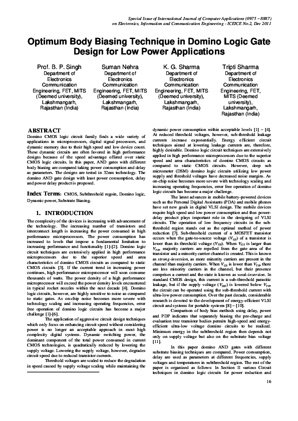 (PDF) Optimum Body Biasing Technique in Domino Logic Gate Design for ...