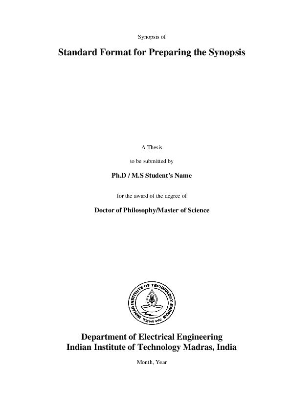 (PDF) Standard Format for Preparing the Synopsis