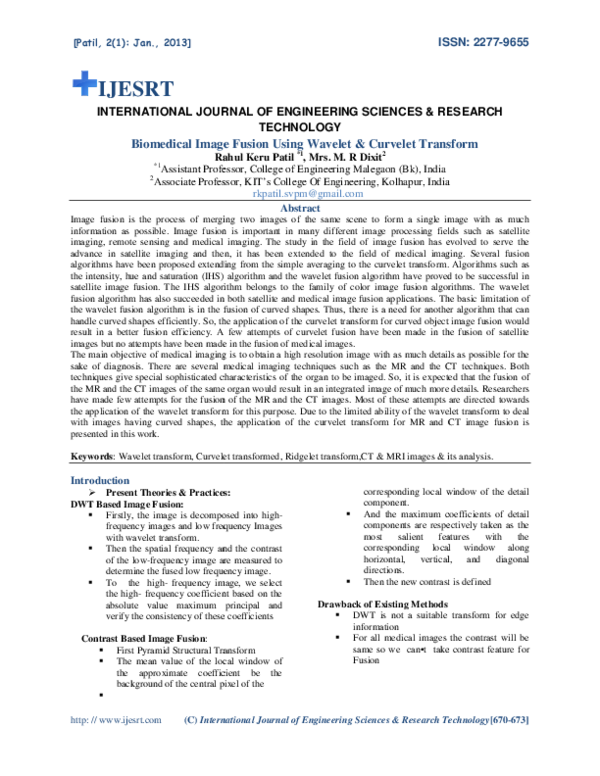 Pdf Biomedical Image Fusion Using Wavelet And Curvelet Transform