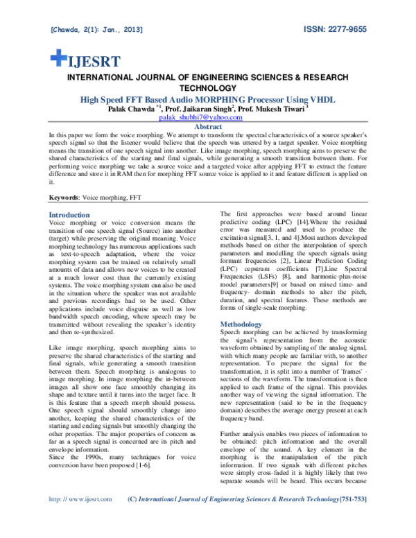 Pdf High Speed Fft Based Audio Morphing Processor Using Vhdl