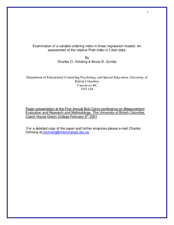 Pdf Examination Of A Variable Ordering Index In Linear Regression