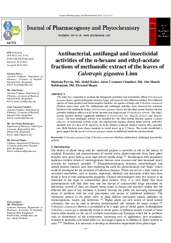 (PDF) Antibacterial, antifungal and insecticidal activities of the n-hexane and ethyl-acetate ...