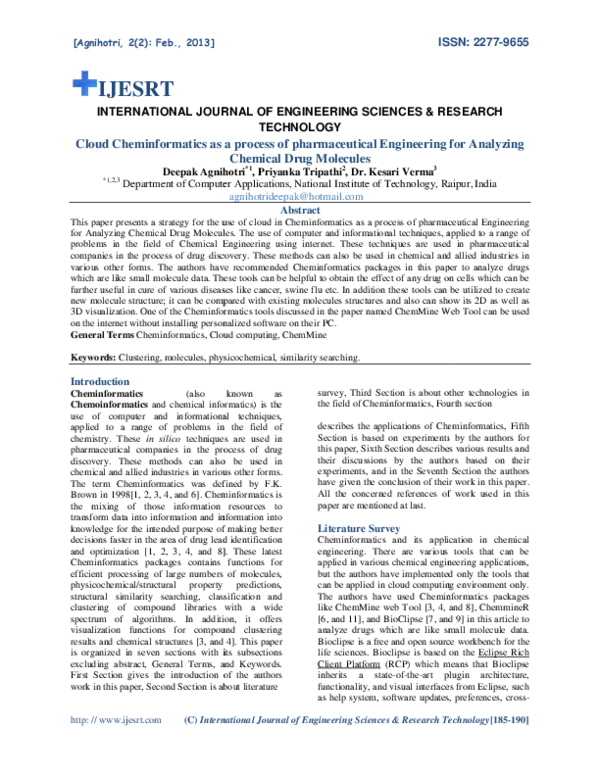(PDF) Cloud Cheminformatics as a process of pharmaceutical Engineering ...